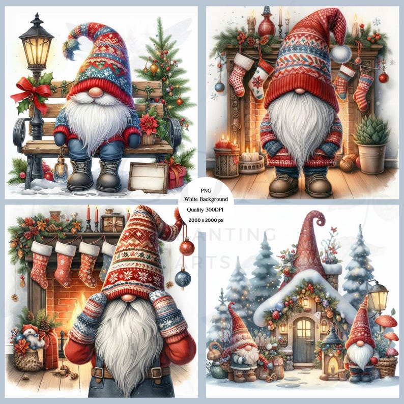 Cute Christmas Boho Gnome Clipart PNG Set | Holiday Watercolour Festive ...