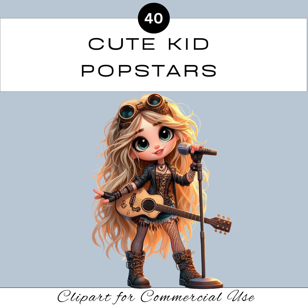 Cute Kid Pop Star Clipart PNG Set | Watercolour Singer Sublimation ...