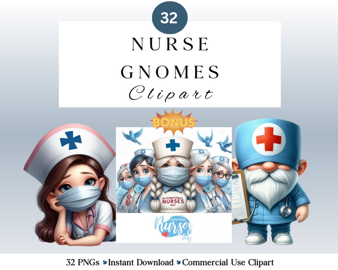 Nurse Gnome Clipart Bundle | International Nurses Day | Watercolor PNG ...