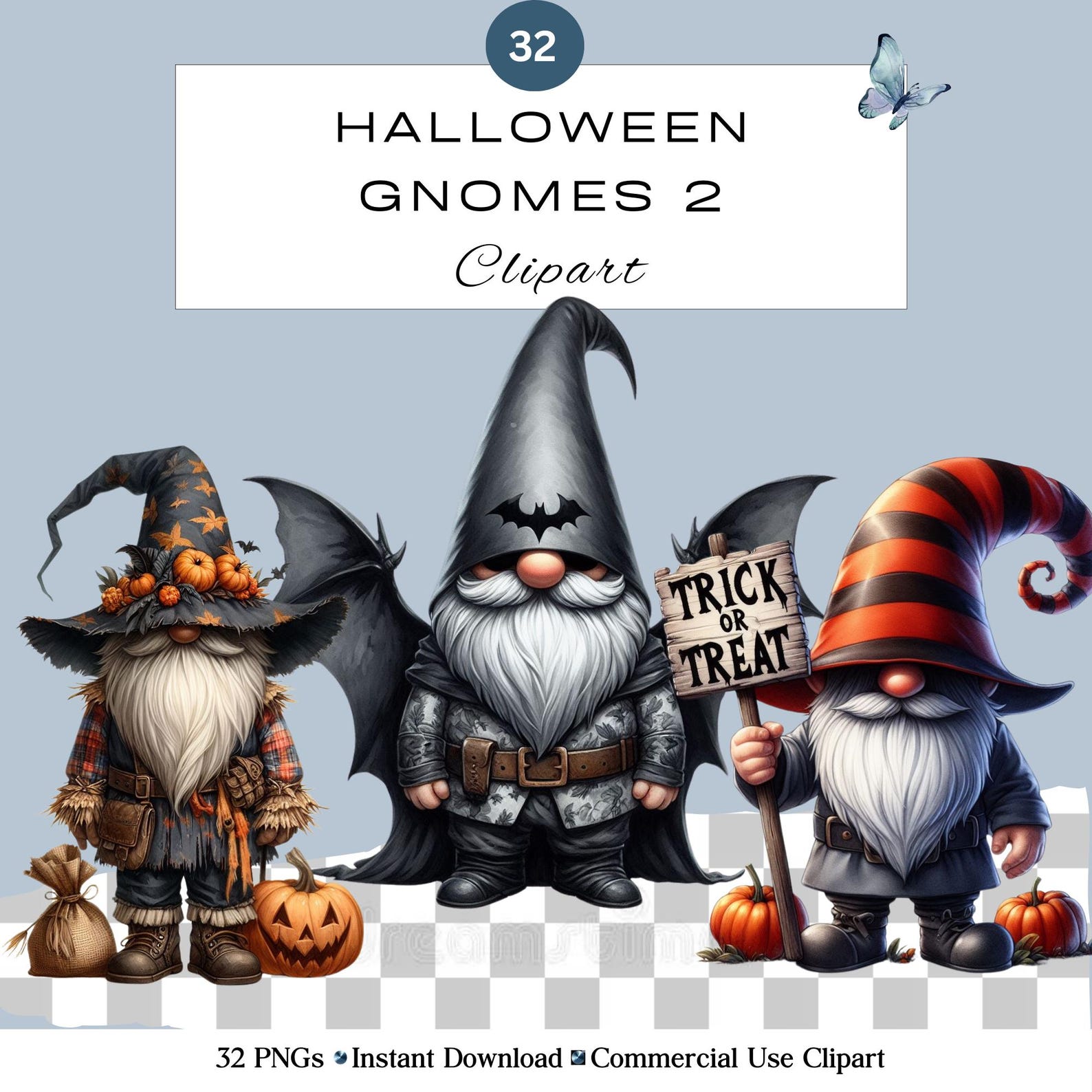 Cute Halloween Gnome Clipart 2 | Whimsical Gnome | Quirky Watercolor ...