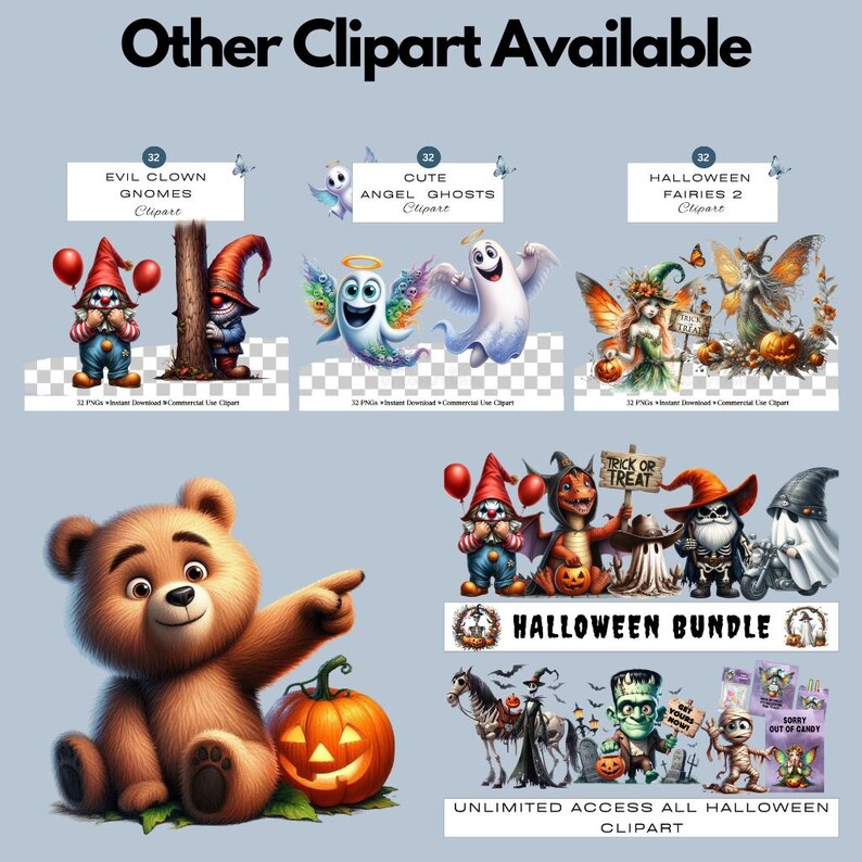 Cute Halloween Teddy Bear Clipart PNG Set 2 | Watercolour Sublimation ...