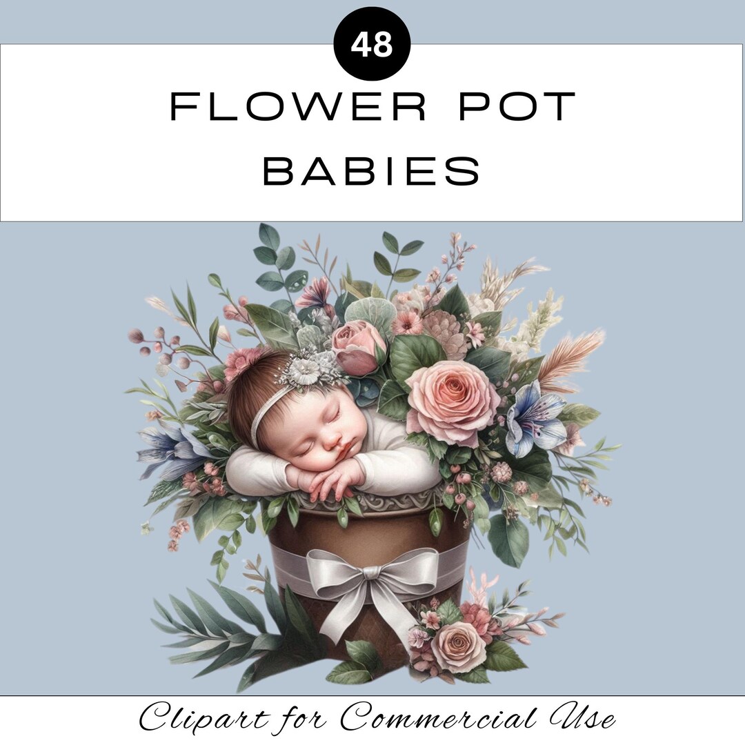 Flower Pot Baby PNG Clipart Bundle | Watercolour Sublimation | Junk ...