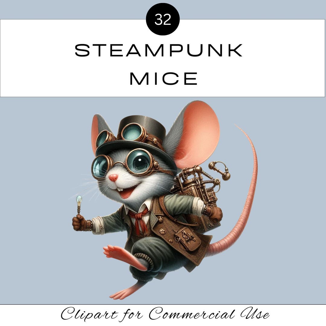 Steampunk Mouse Clipart PNG Bundle | Cute Quirky Mice Animal ...