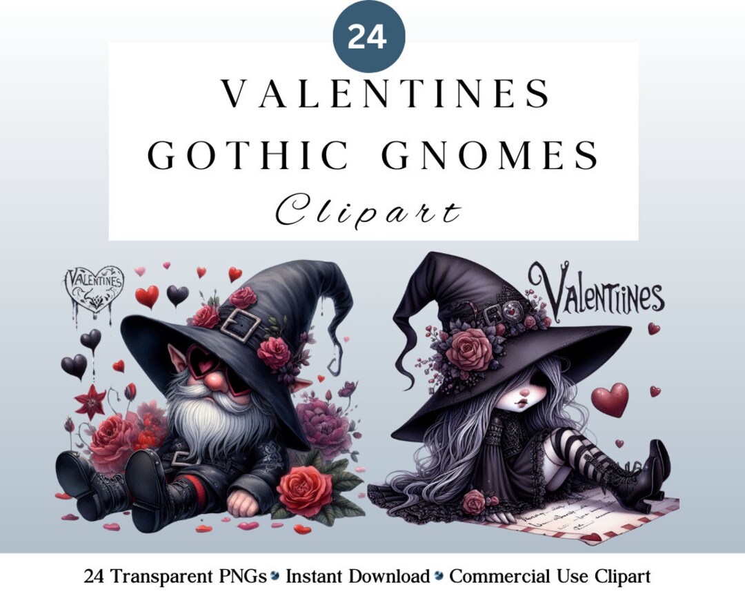 24 Gothic Valentine Gnomes Clipart PNG Romantic Gnomes Watercolour ...