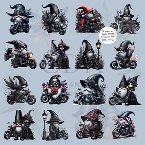 Gothic Biker Gnome PNG Clipart Bundle | Watercolor Motorbike Motorcycle ...