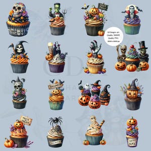 Halloween Cupcake Clipart PNG Set 2 | Watercolour Spooky Cake Topper ...