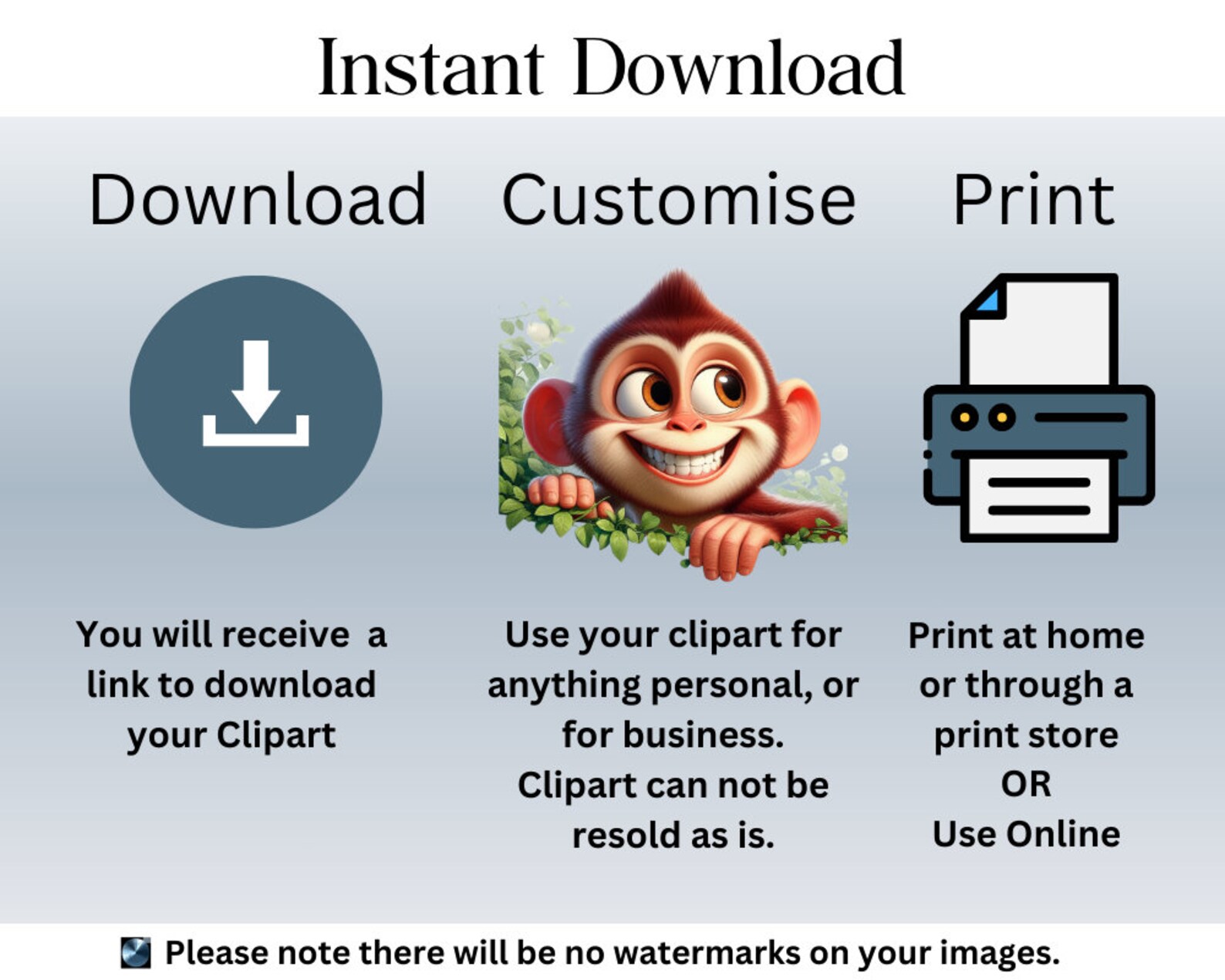 Funny Monkey Clipart Bundle Set 2 Cute Animal PNG Graphics for Creators ...