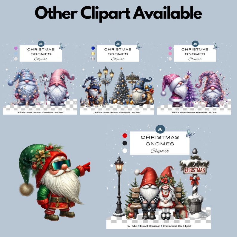 Cute Christmas Gnome Clipart PNG Set | Holiday Watercolour Festive ...