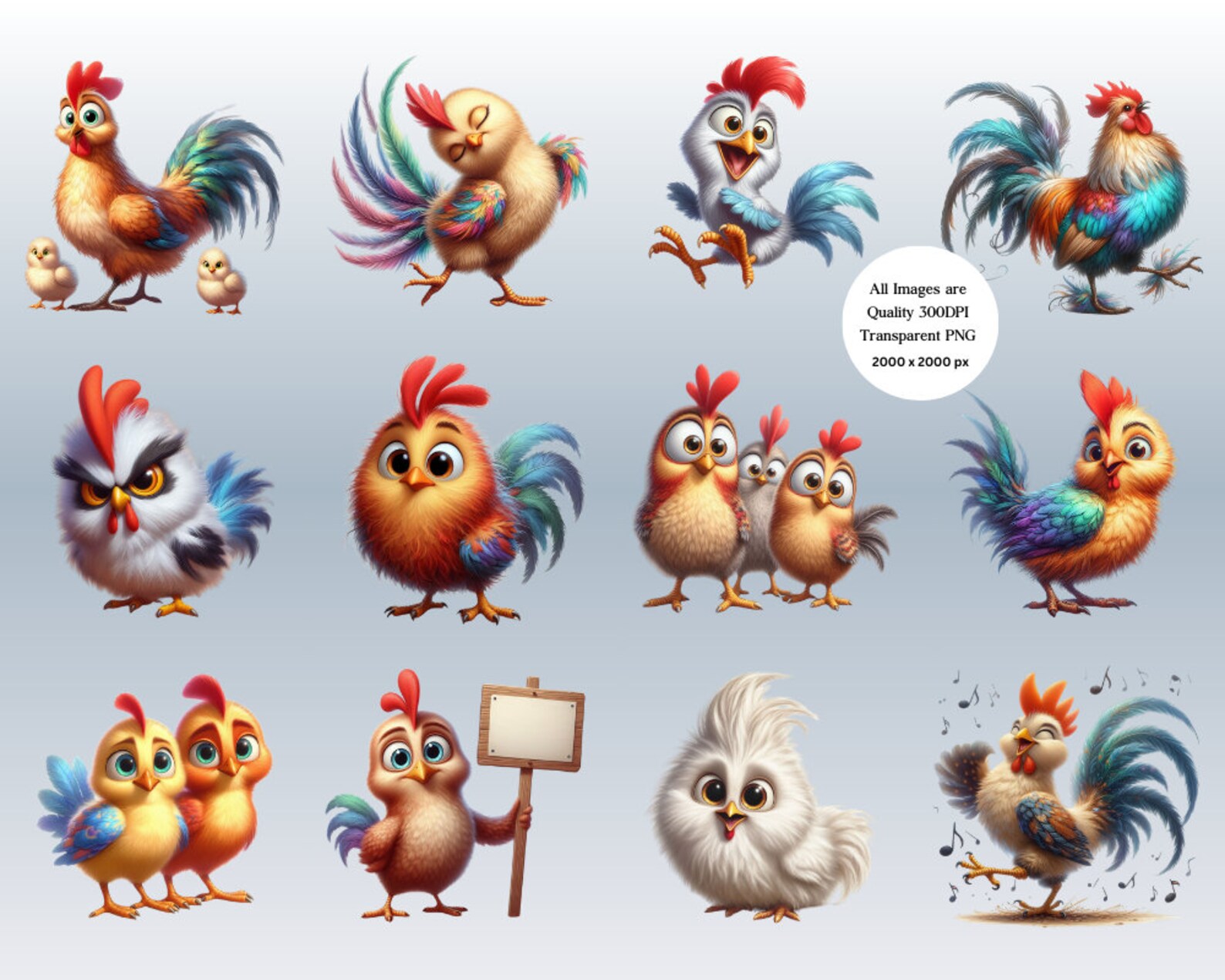 Funny Chicken Clipart Set Cute Chook Pngs Chicken Sublimations for ...