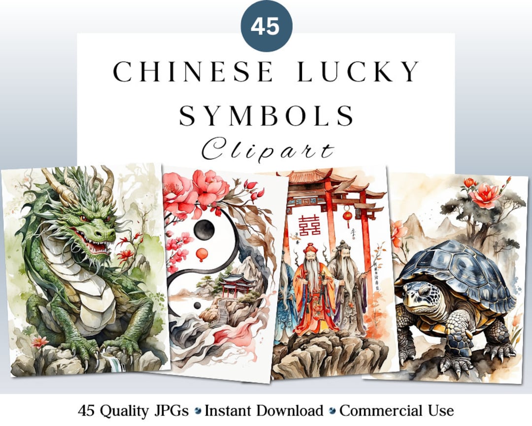 Chinese Lucky Feng Shui Symbols Clipart JPG | Watercolour Luck Remedy ...