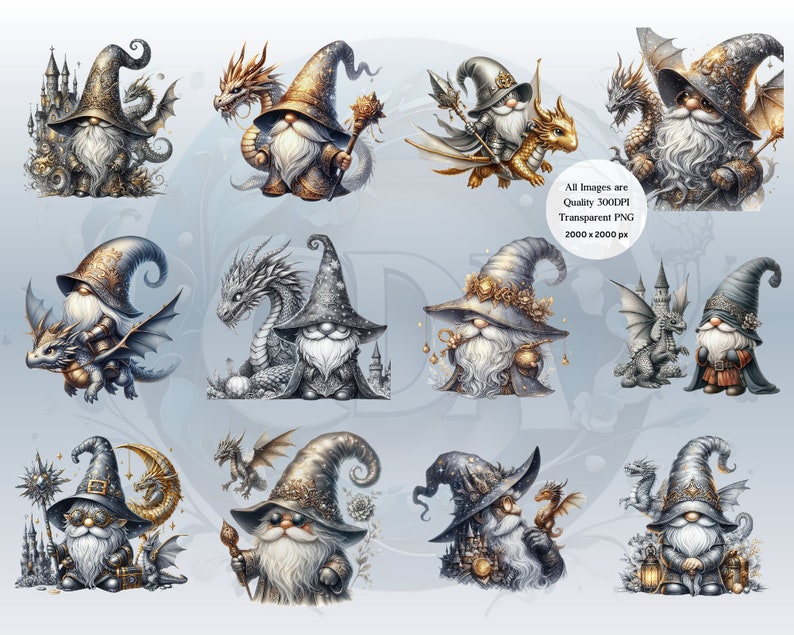 Adorable Dragon and Gnome Clipart Set | Watercolor Characters for DIY ...