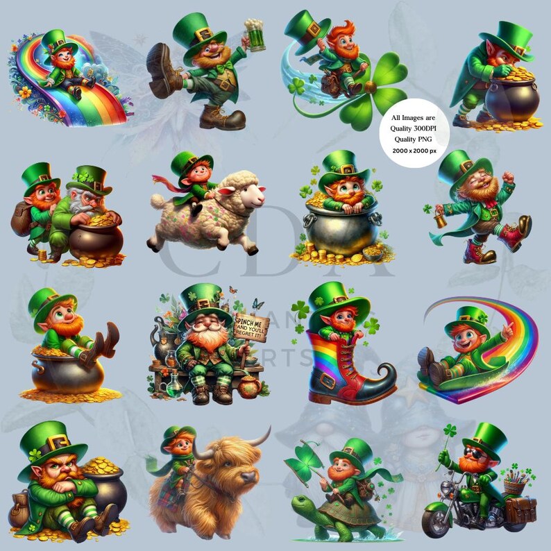 St Patricks Day Leprechaun Clipart PNG Set | Watercolour Cute Quirky ...