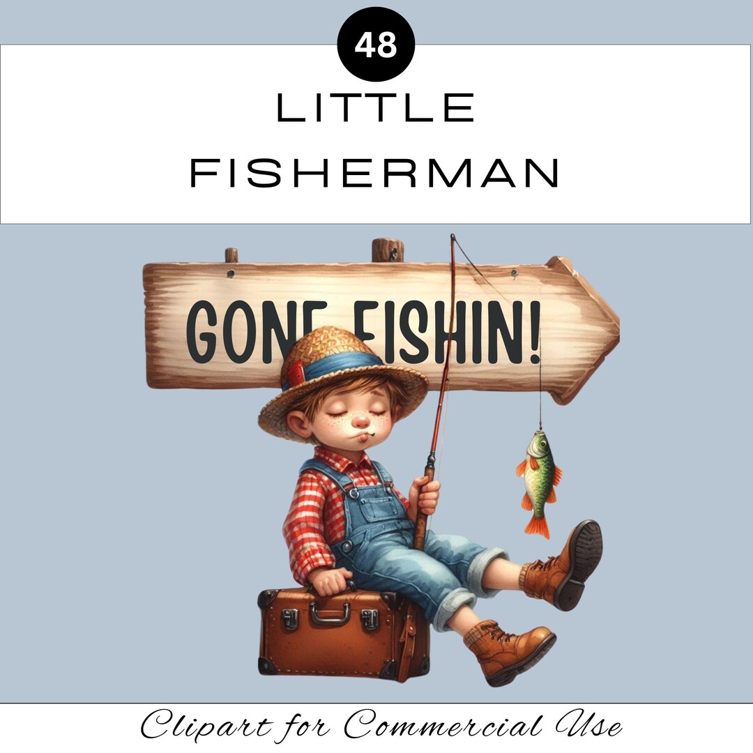 Little Fisherman Clipart Bundle: Watercolor Fishing Kids (PNG Digital ...