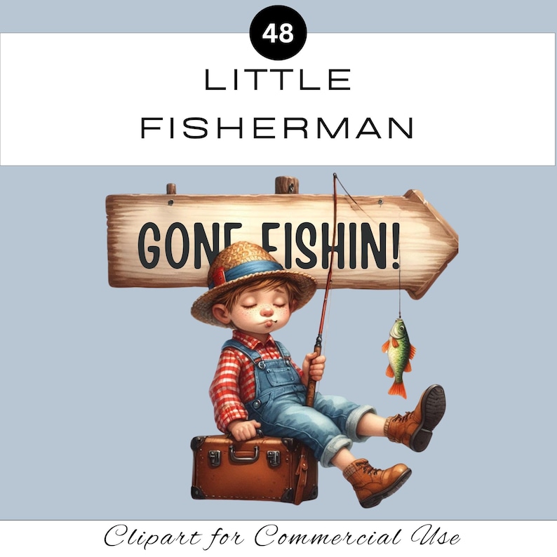 Little Fisherman Clipart Bundle: Watercolor Fishing Kids (PNG Digital ...