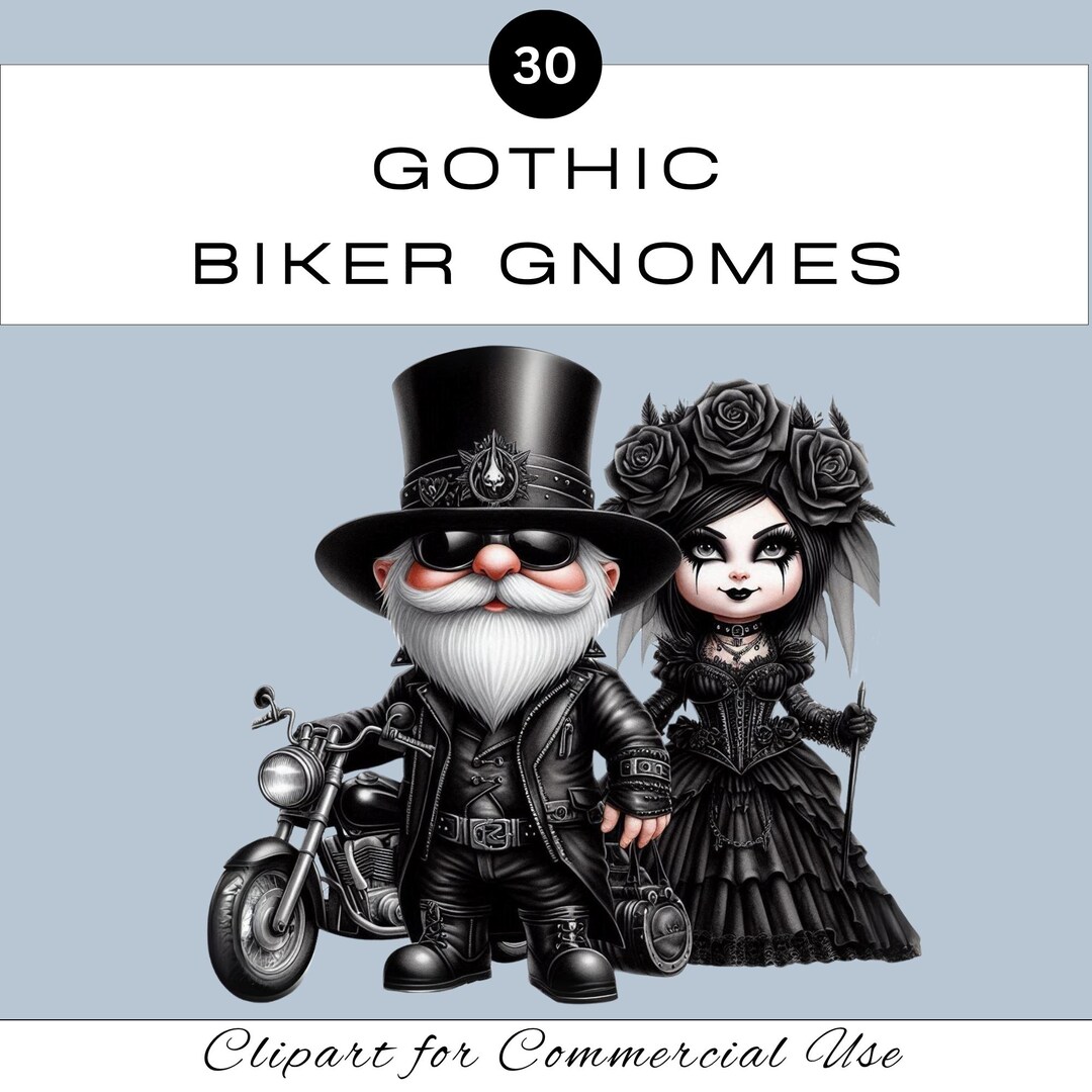 Gothic Biker Gnome PNG Clipart Set 2 | Watercolor Sublimation | Junk ...