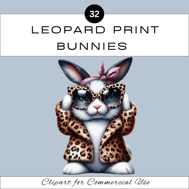 Leopard Print Bunny Clipart PNG Bundle | Watercolour Sassy Quirky Funny ...