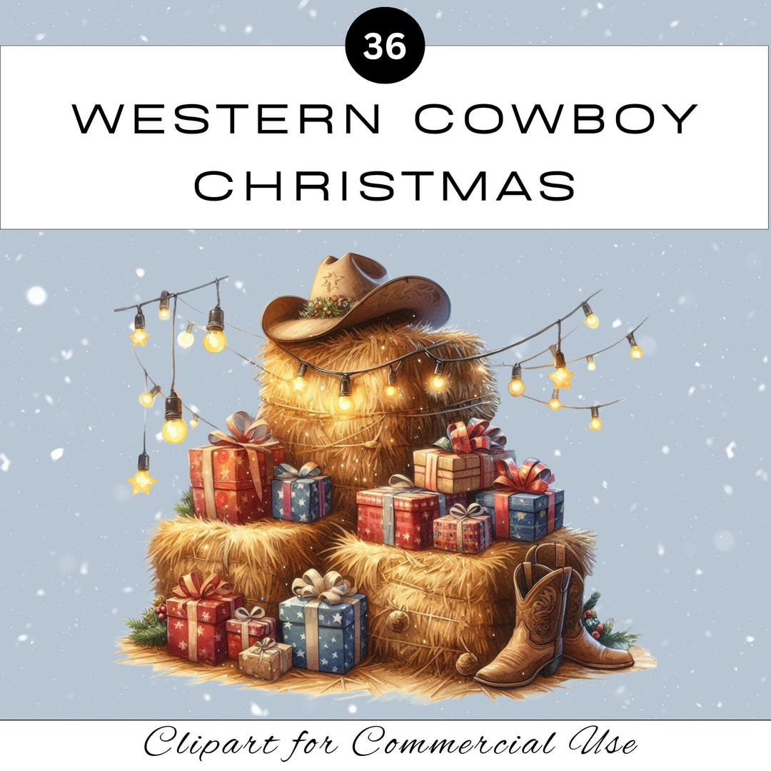 Fun Western Cowboy Christmas Clipart PNG Bundle | POD | Junk Journal ...