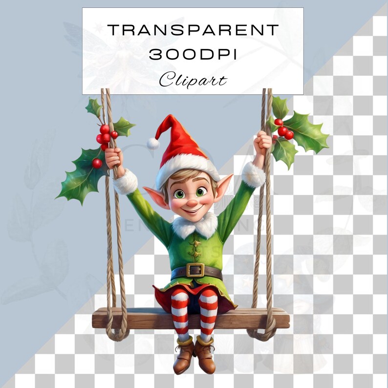 Christmas Cartoon Elf Clipart PNG Bundle | Watercolour Festive Elves ...
