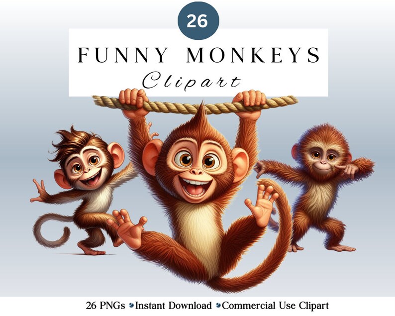 Funny Monkey Clipart Bundle | Cute Animal PNG Graphics for Creators ...
