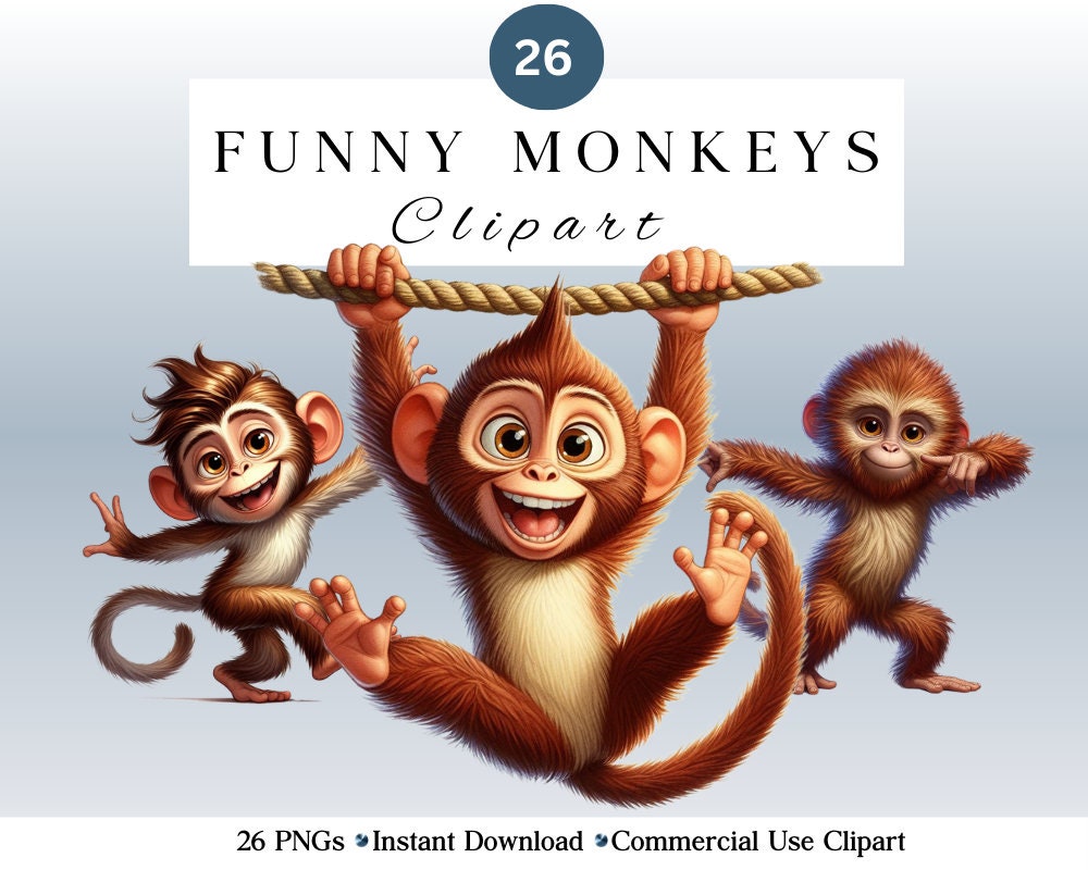 Funny Monkey Clipart Bundle | Cute Animal PNG Graphics for Creators ...