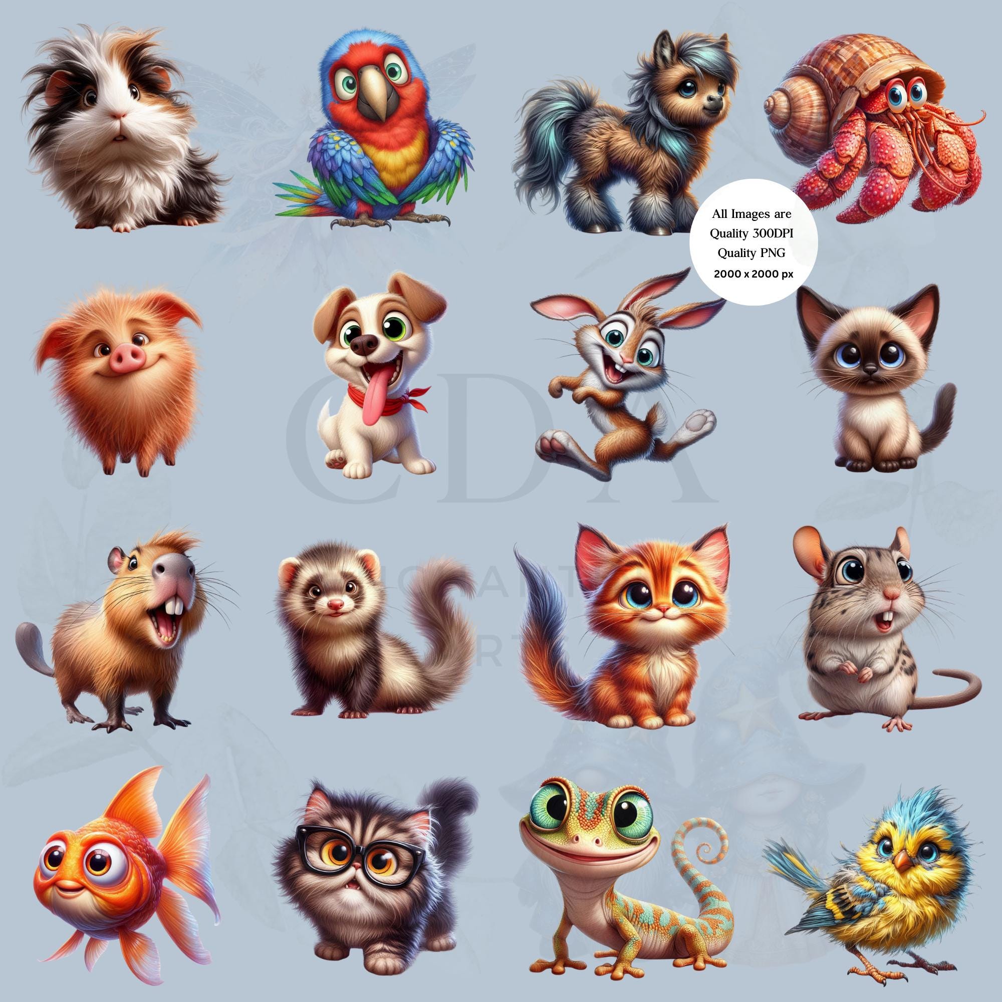 Funny Pets PNG Clipart Set Cute Animal PNG Commercial Use Junk Journal ...