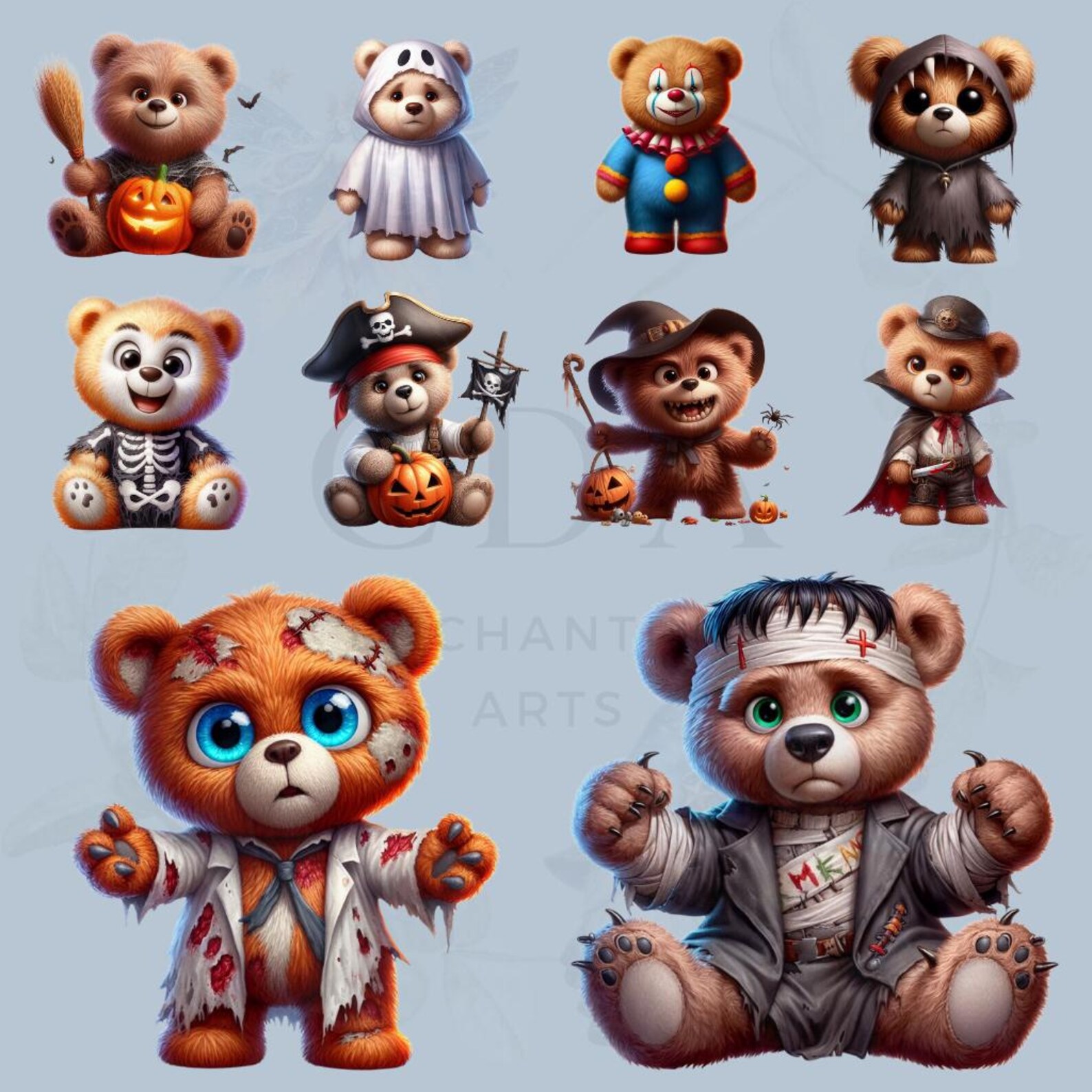 Cute Halloween Teddy Bear Clipart PNG | Watercolour Teddy Bears | Teddy ...