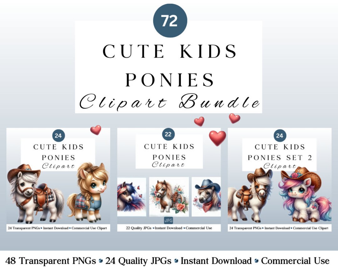Cute Watercolour Pony Clipart Bundle | Kids Ponies | Western Ponies ...