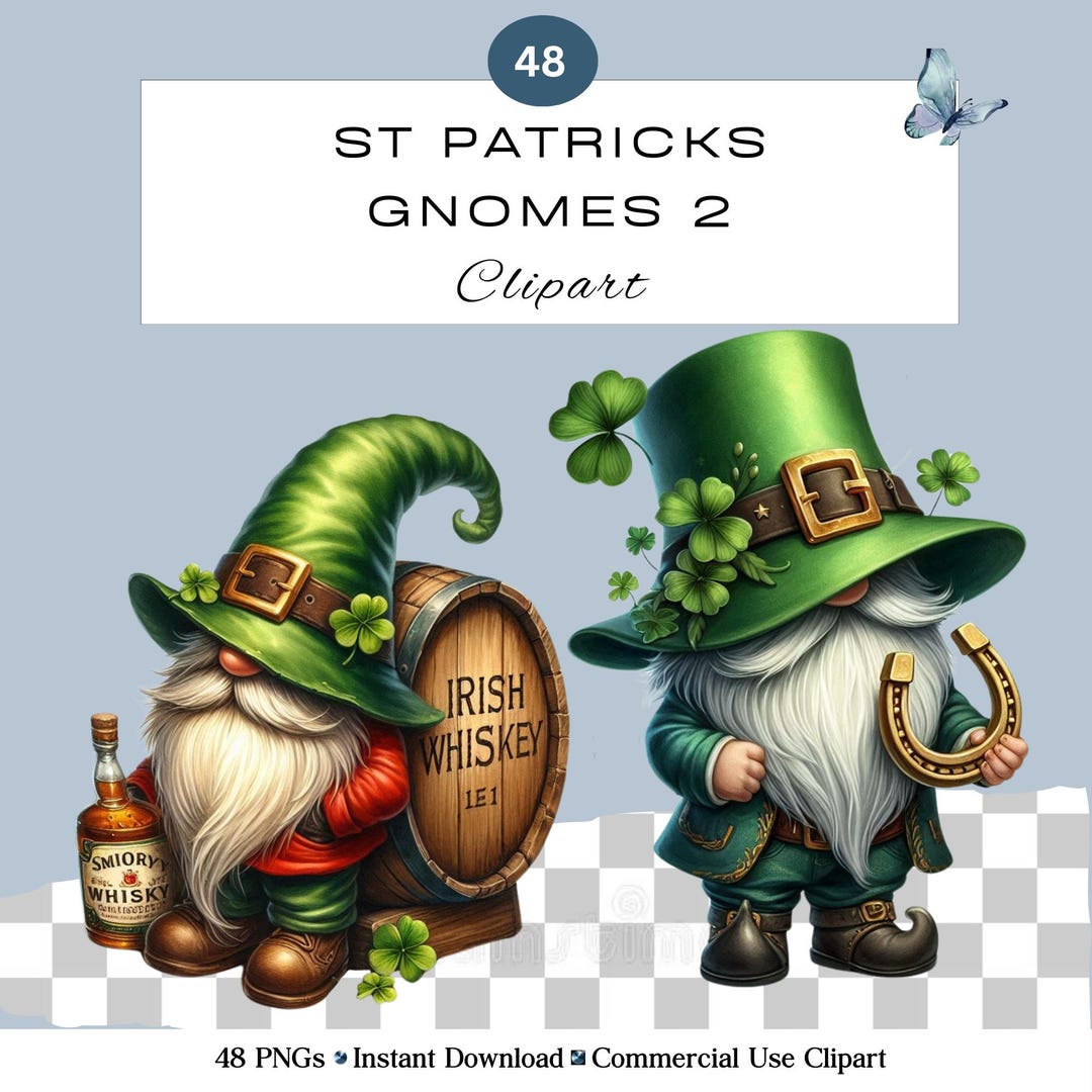 St Patricks Day Gnomes Clipart PNG Set 2 | Watercolour Cute Quirky ...