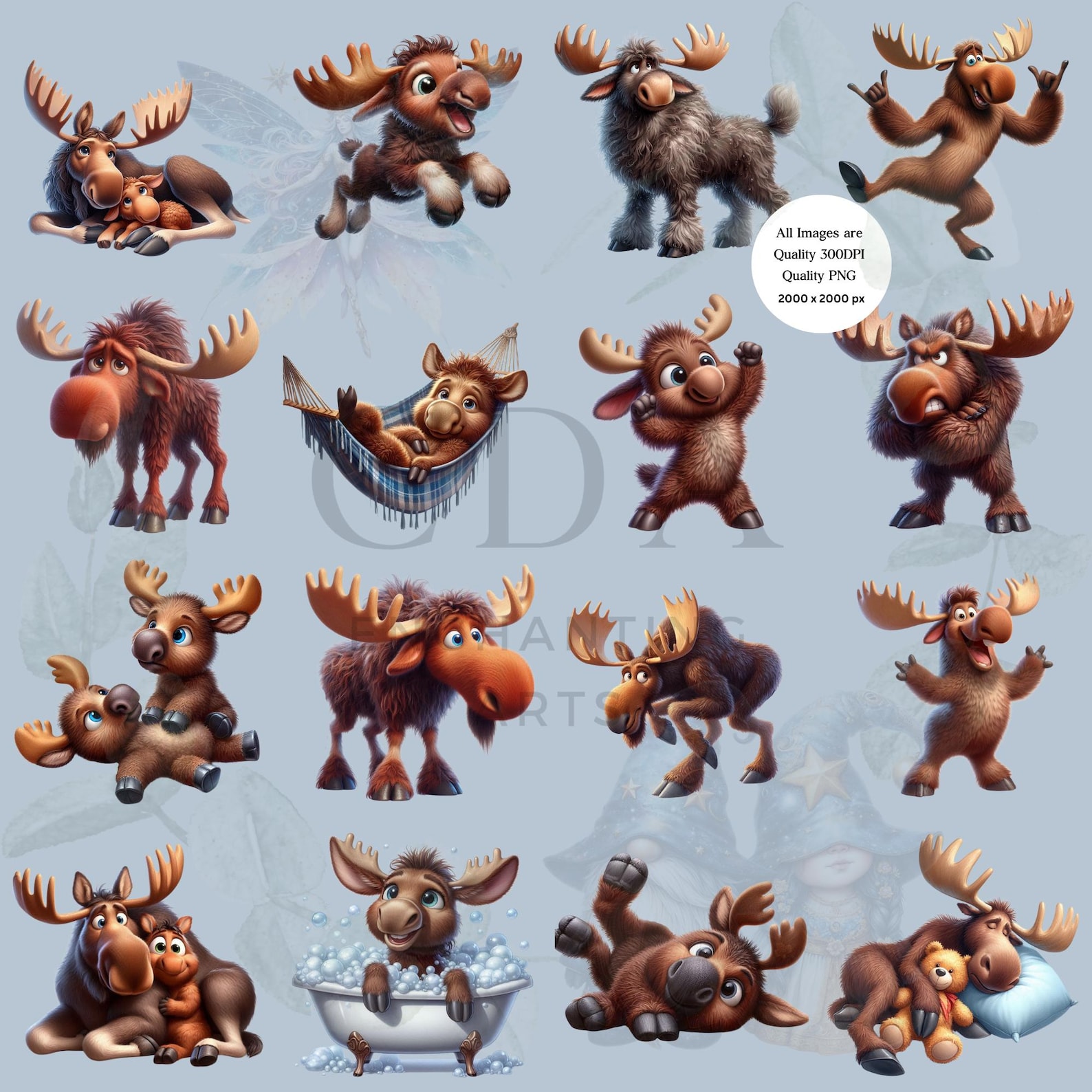 Funny Moose PNG Clipart Bundle | Cute Animal Sublimation | Scrapbook ...