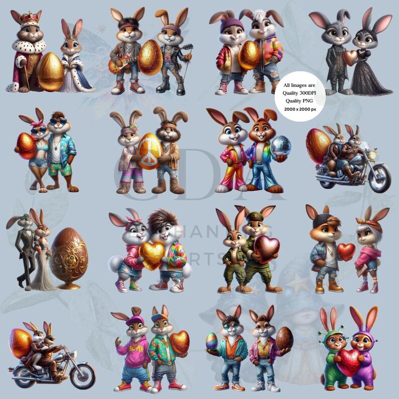 Easter Bunny Couple Edition Clipart PNG Bundle | Watercolour Easter ...