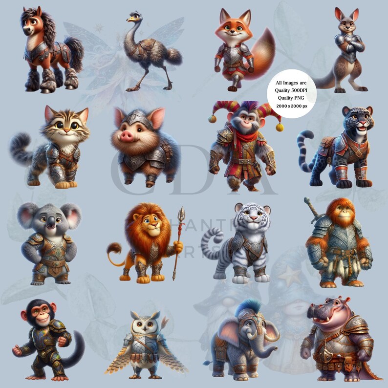 Funny Animals in Armour PNG Clipart Bundle | Dnd or RPG Sublimation ...