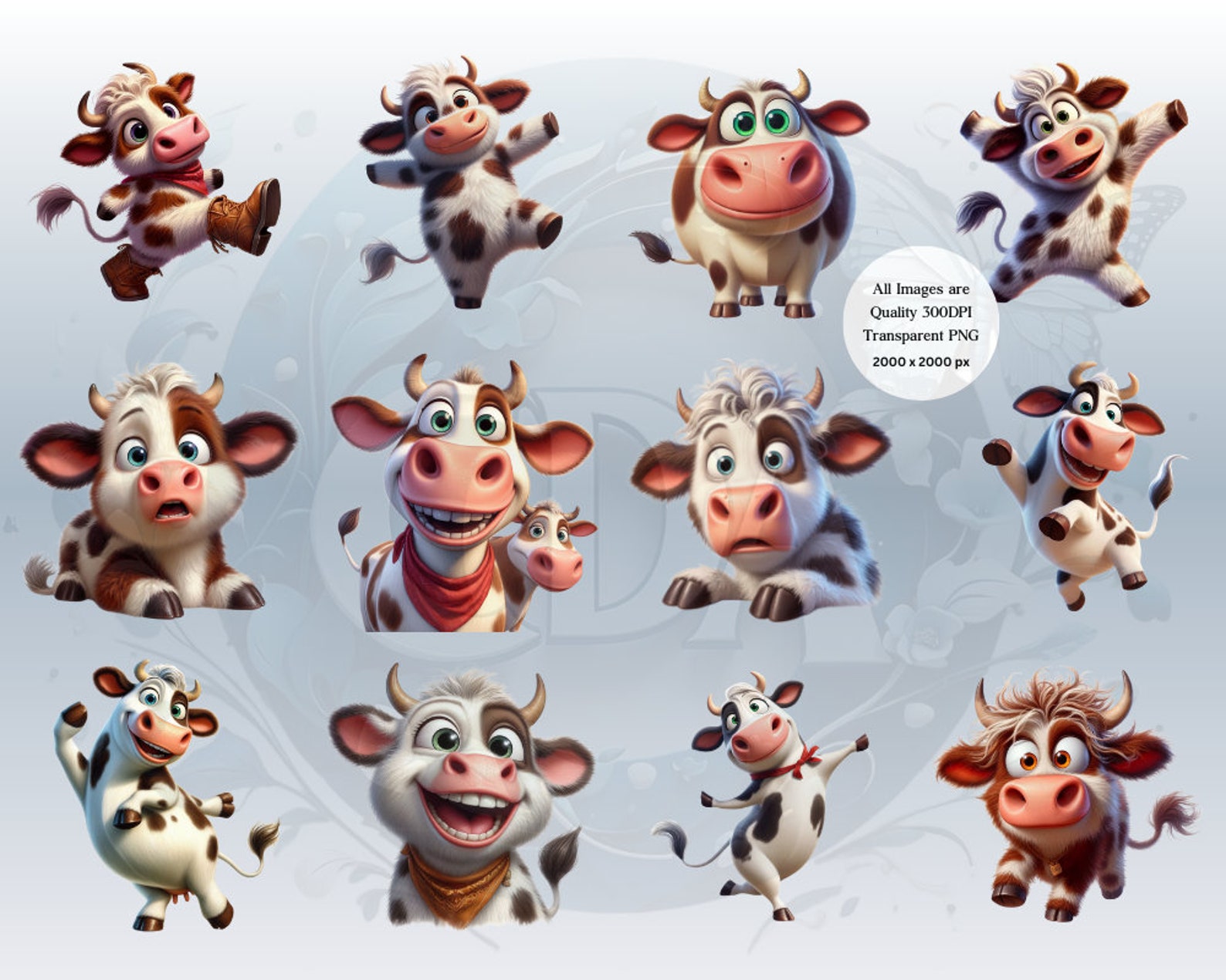 Funny Cow Clipart Set | Cute Cow Transparent PNG | Quirky Dogs | Crazy ...