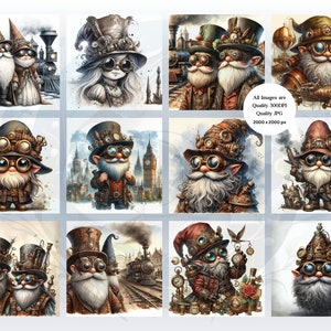 25 Steam Punk Gnome Clipart JPG | Industrial Gnomes | Watercolour ...