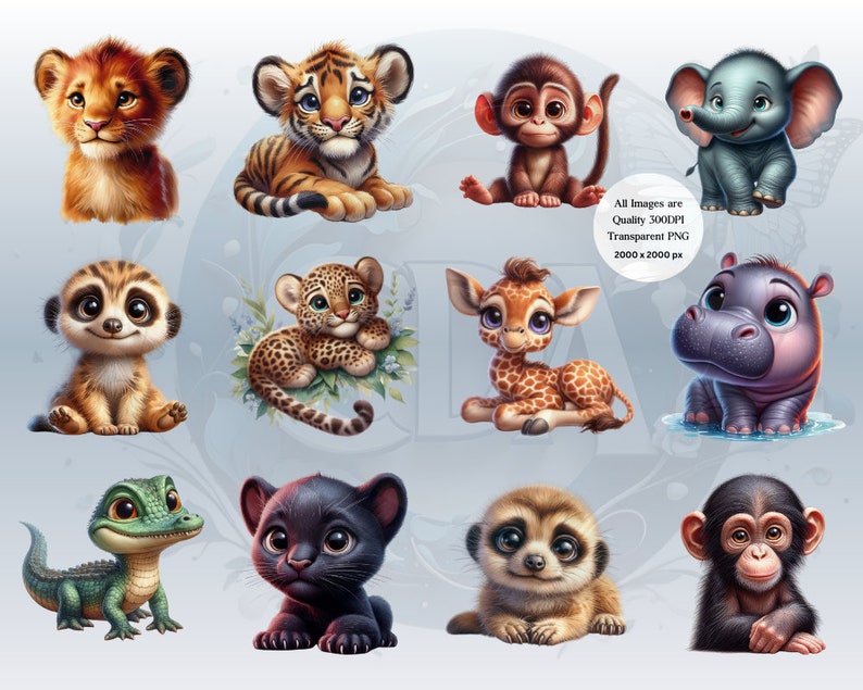 Cute Safari Animals Clipart PNG Cute Wildlife Watercolour Zoo Animals ...