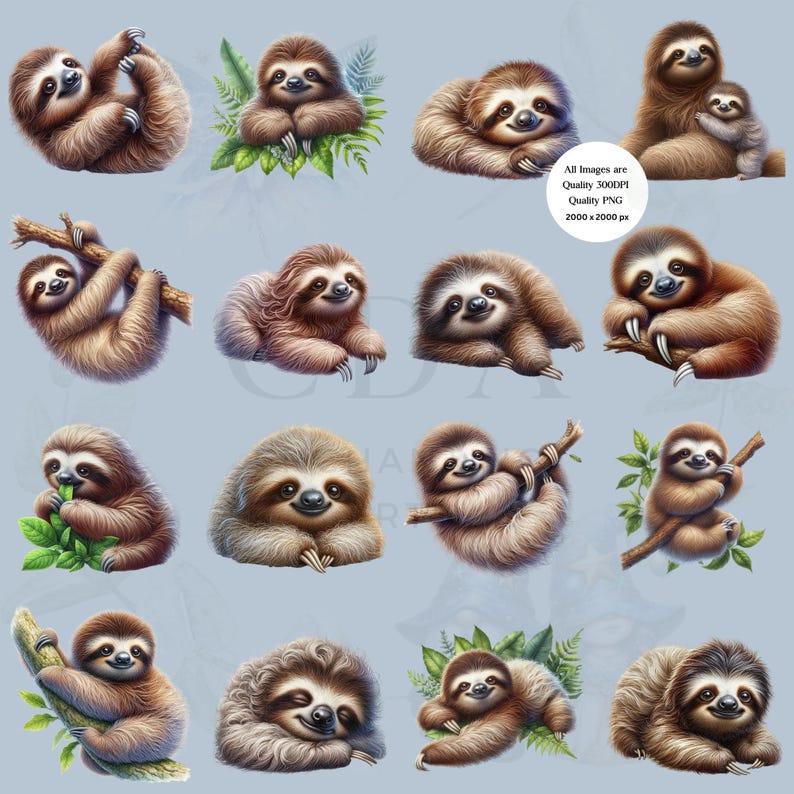 Cute Sloths PNG Clipart Bundle 2 | Quirky Animal | Classroom | Junk ...
