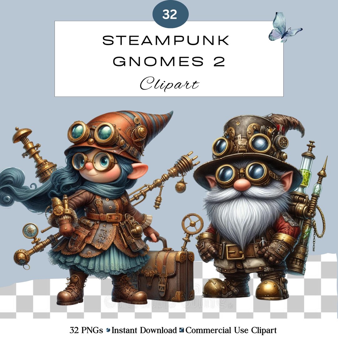 Steampunk Gnome 2 Clipart PNG | Industrial Gnomes | Watercolour Gnomes ...