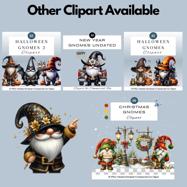 Cute New Years Eve Gnome Clipart PNG Set 2 | Watercolour Party Gnomes ...