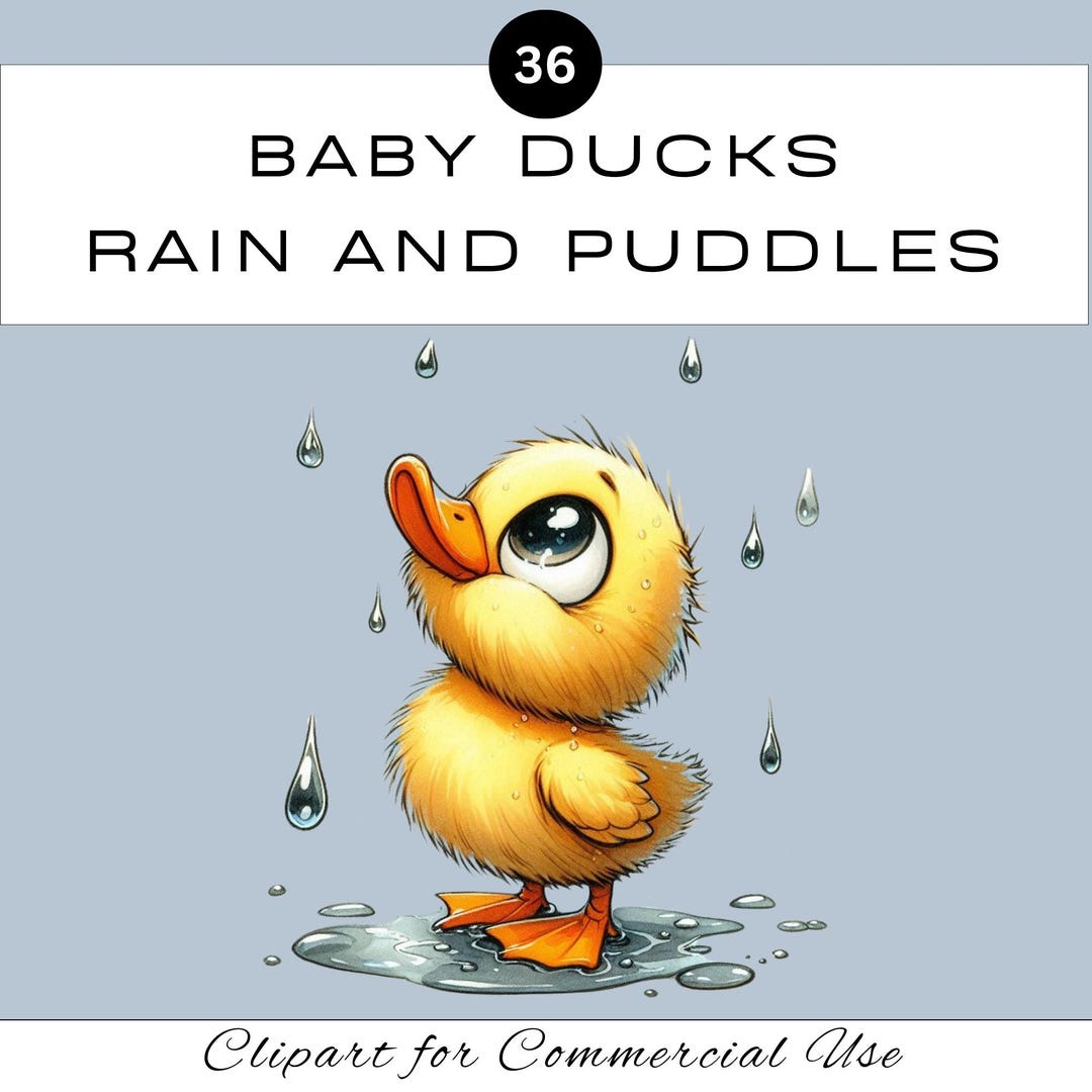 Baby Duck Rain & Puddles Clipart PNG Bundle | Cartoon Bird Sublimation ...