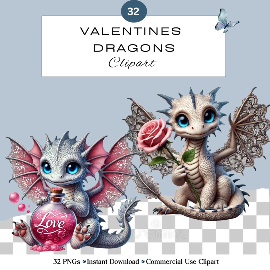 Cute Valentine Dragons PNG Clipart Bundle | Love and Romance | Junk ...