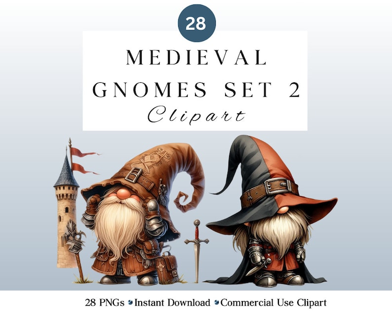 Medieval Gnomes Clipart PNG Bundle 2 | Watercolour Gnome Knights ...