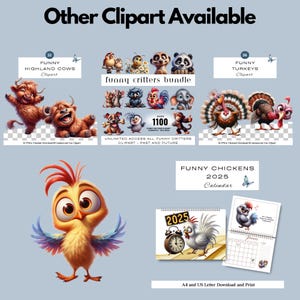 Funny Chicken PNG Clipart Set Cute Quirky Chook Rooster Junk Journal ...