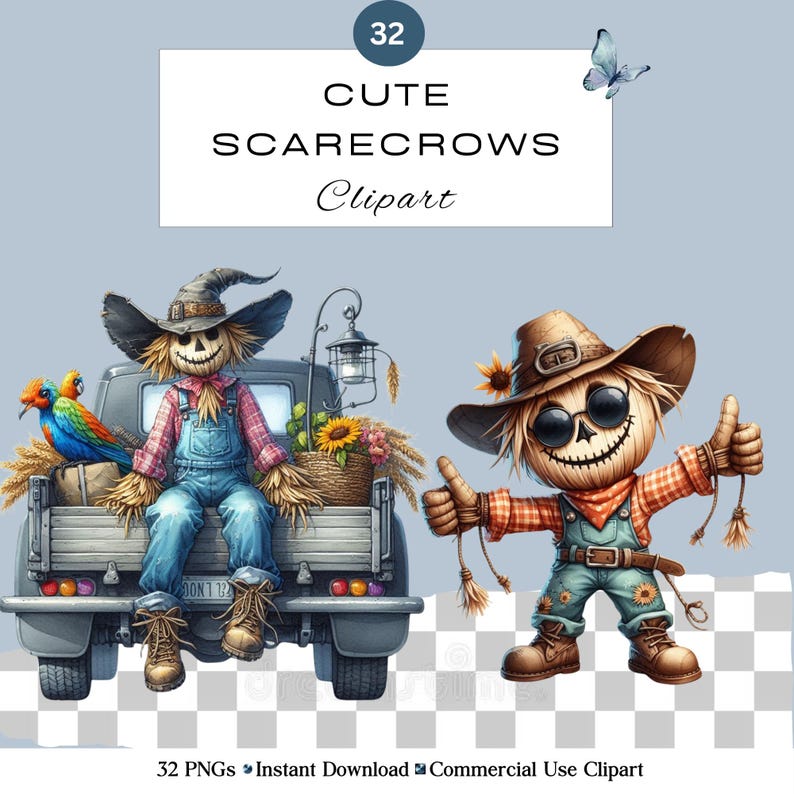 Cute Scarecrows PNG Clipart | Autumn Fall | Watercolour Scarecrow PNG ...
