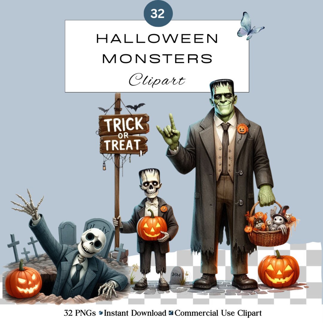 Halloween Monsters PNG Clipart Set 2 | Whimsical Enchanted Magical ...