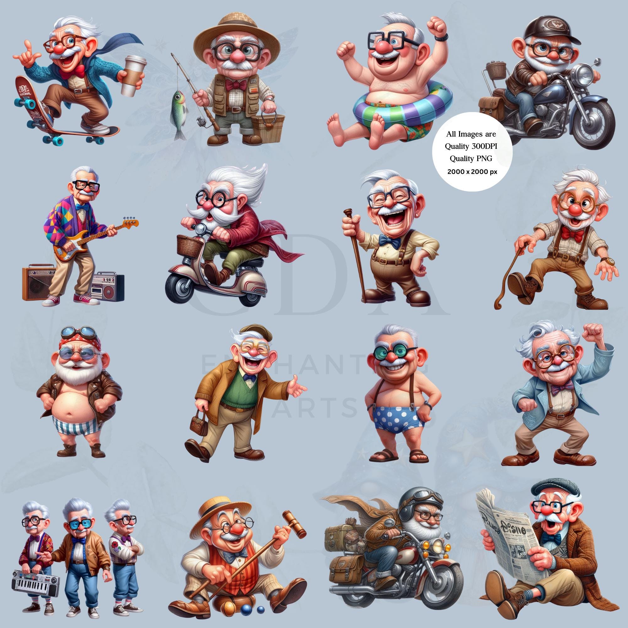 Funny Grandpas PNG Clipart Set | Cute Grandpa L PNG | Commercial Use ...