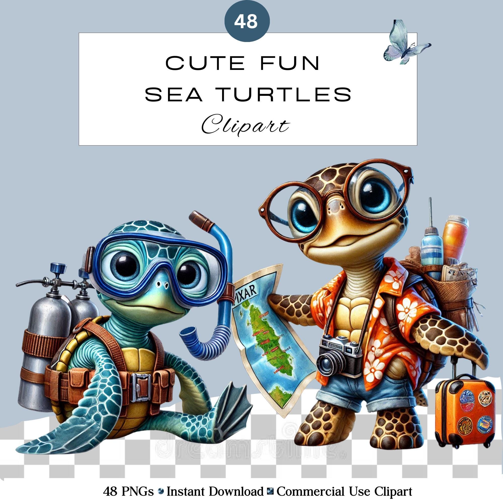 Cute Fun Sea Turtle PNG Clipart Bundle | Funny Ocean Animal | Quirky ...