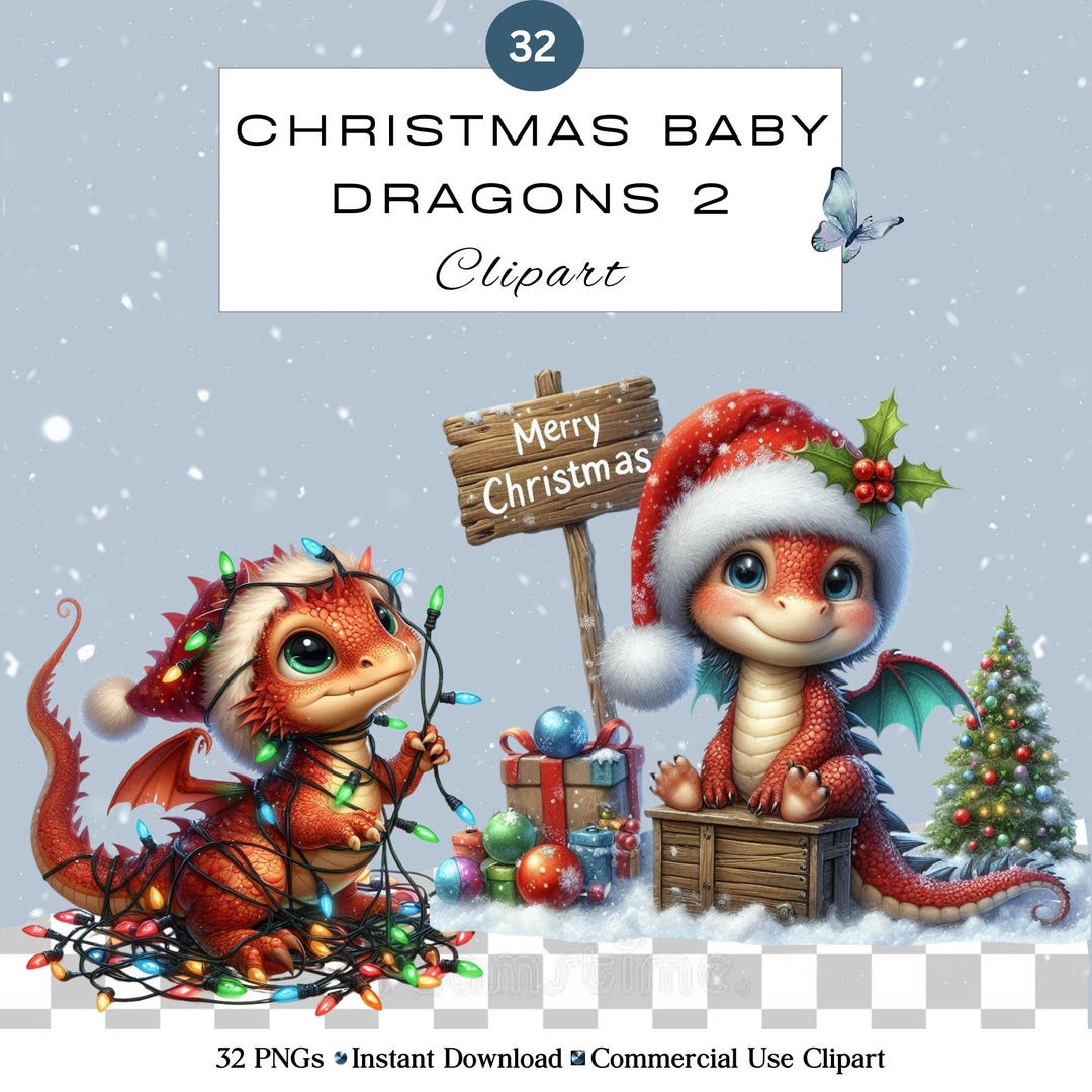 Cute Christmas Dragons PNG Clipart 2 | Festive Nursery Art ...