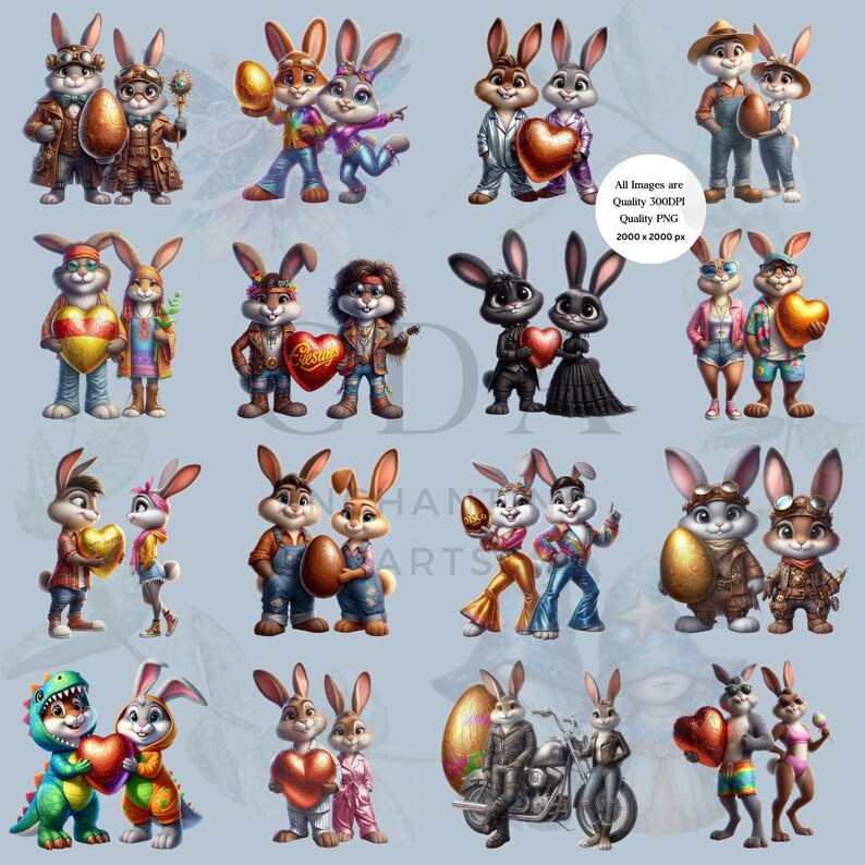 Easter Bunny Couple Edition Clipart PNG Bundle | Watercolour Easter ...