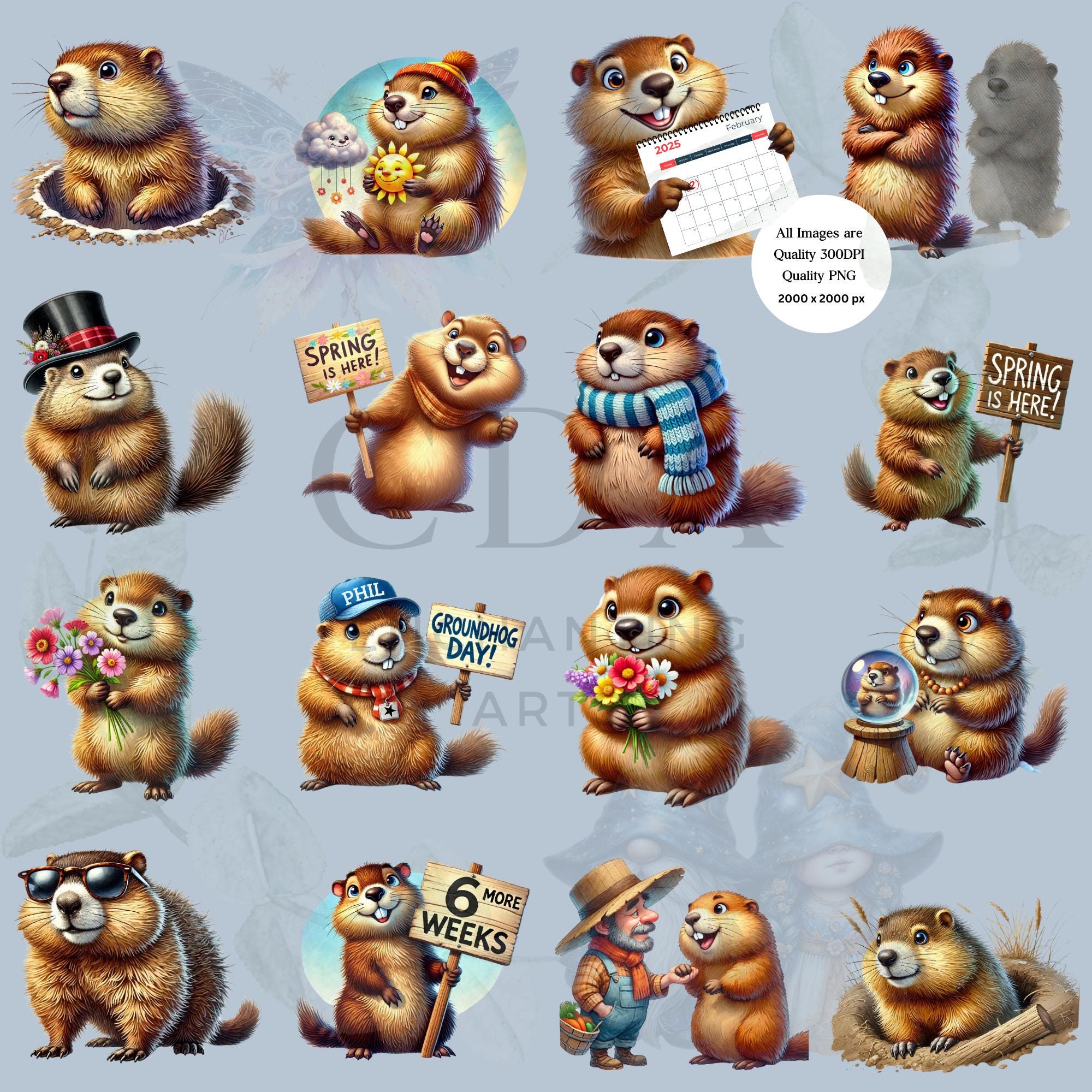 Groundhog Day Clipart PNG Bundle | Classroom Teacher | Quirky Funny ...