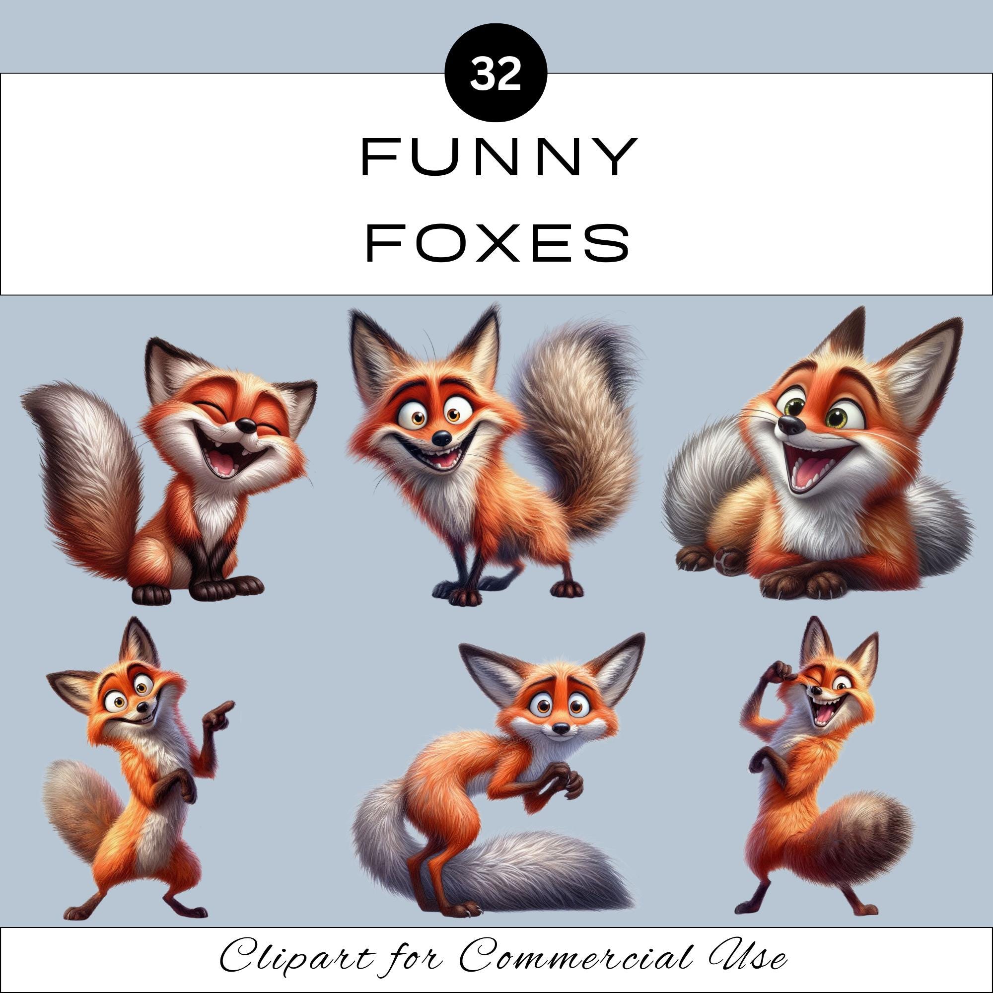 Funny Fox Clipart PNG Bundle | Animal Sublimation | Junk Journal ...