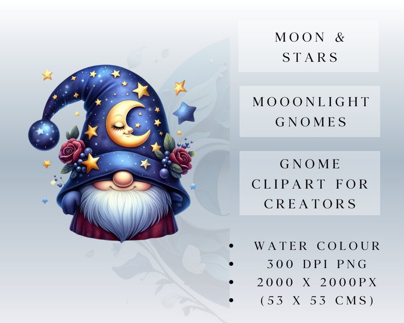 Moon and Stars Gnome Clipart PNG Set 2 | Moonlight Gnomes | Watercolour ...